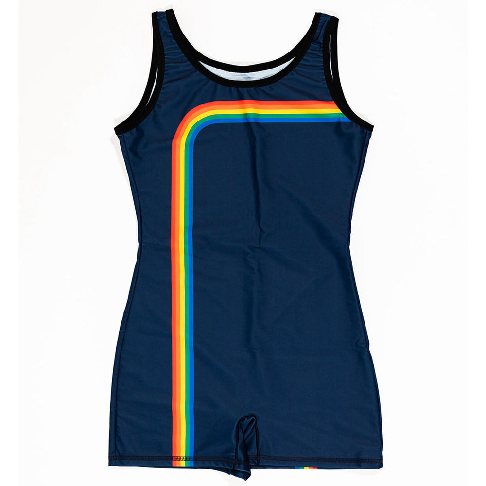 The Charmer: rainbow gender-neutral one-piece swimsuit