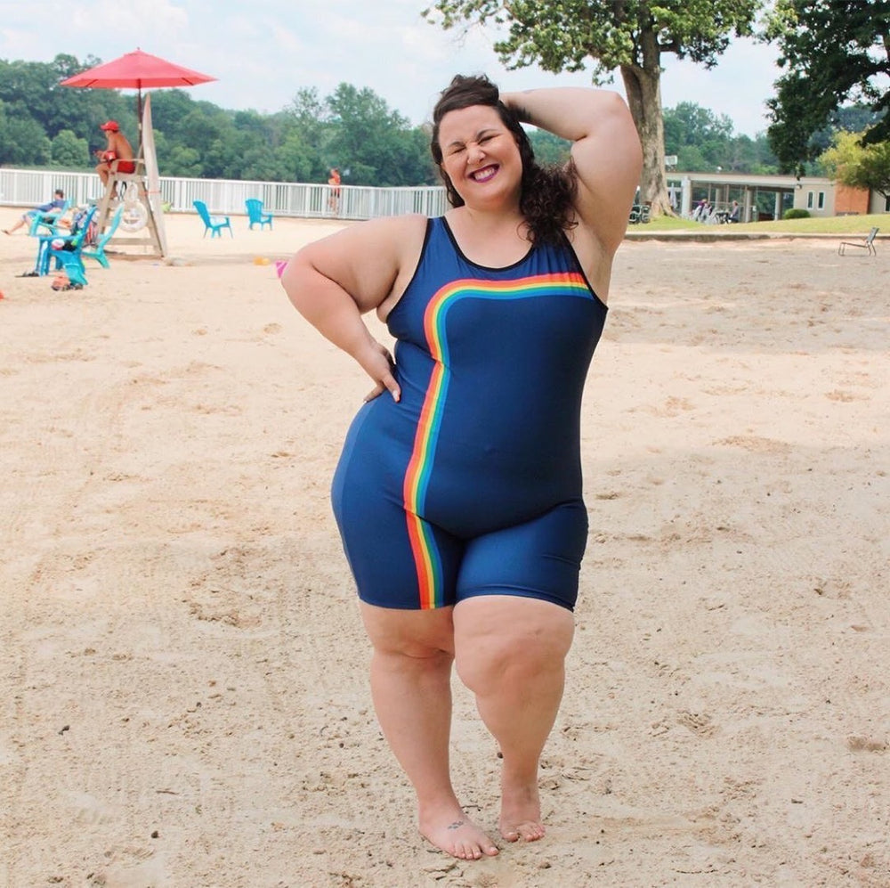 The Charmer: rainbow gender-neutral one-piece swimsuit