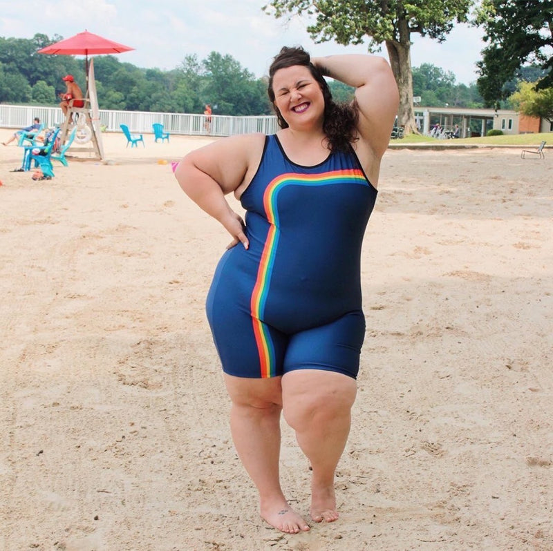 The Charmer: rainbow gender-neutral one-piece swimsuit